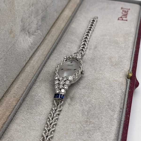 White Gold Ladies Piaget Cocktail Watch Set With Diamonds and Blue Sap ...