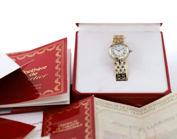 Cartier Panther Vendome 26mm Ladies Round Face White Dial Three Gold B ...